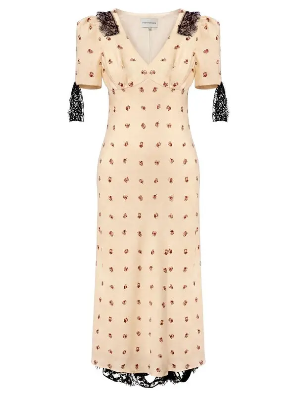 POST MERIDIEM Fitted Lace Trimmed Midi Dress - Yellow