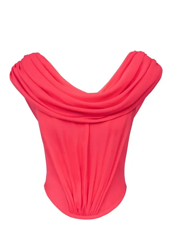 POST MERIDIEM Draped Cowl Neck Top - Red