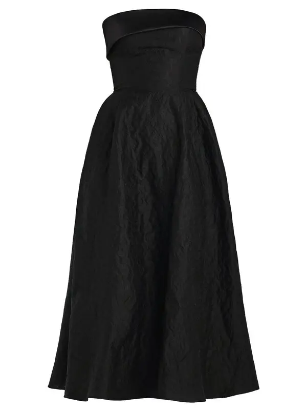 POST MERIDIEM Jacquard Midi Dress With Satin Turn-up - Black