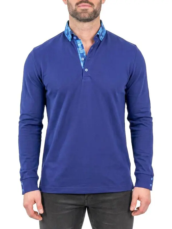 MACEOO Newton Long Sleeve Polo - Blue