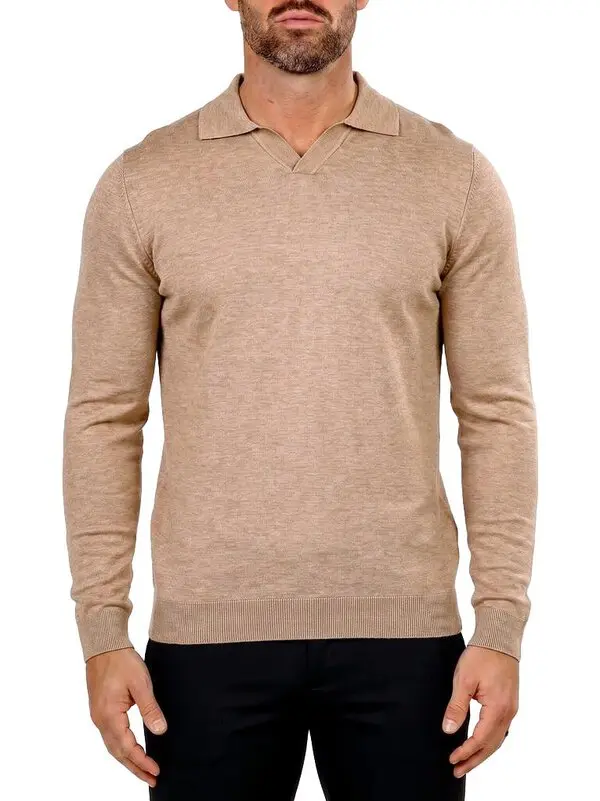 MACEOO Polo Sweater In Cotton-cashmere Blend - Beige
