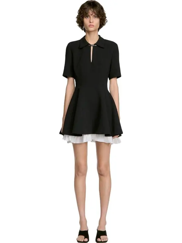 Sandro Short Contrast Skater Dress With Buckle Belt - Black