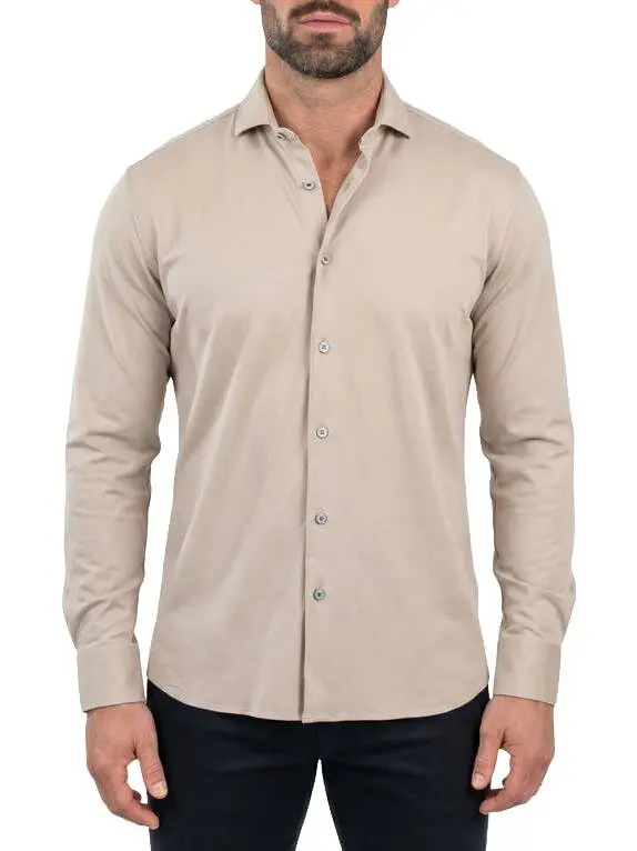 MACEOO Einstein Long Sleeve Stretch Dress Shirt - Beige