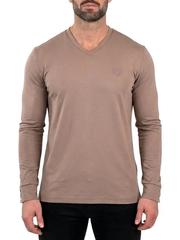 MACEOO Rissa V-neck Long Sleeve T-shirt - Brown