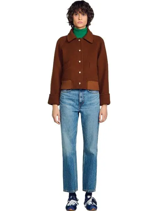Sandro Short Wool Coat With Flap Pockets - Camel