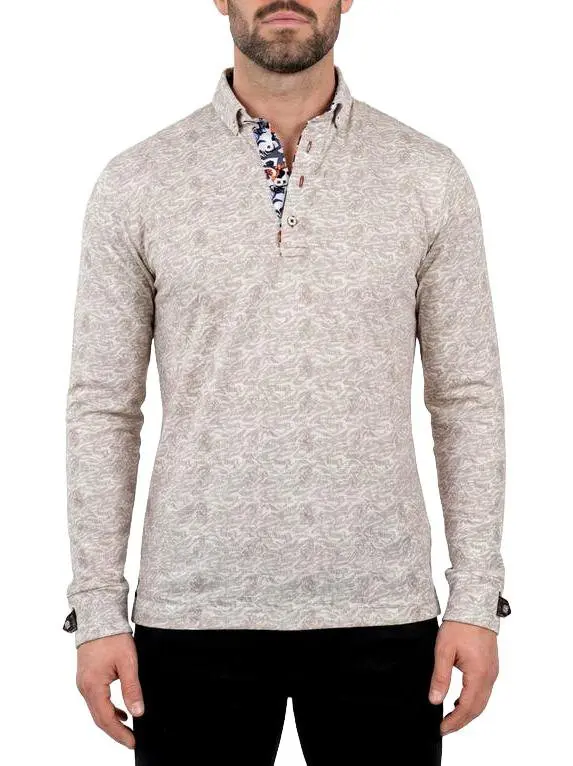 MACEOO Anima Long Sleeve Print Polo - Grey