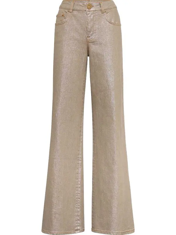 MAISON COMMON Shiny Silver Finish Bootleg Jeans - Sand