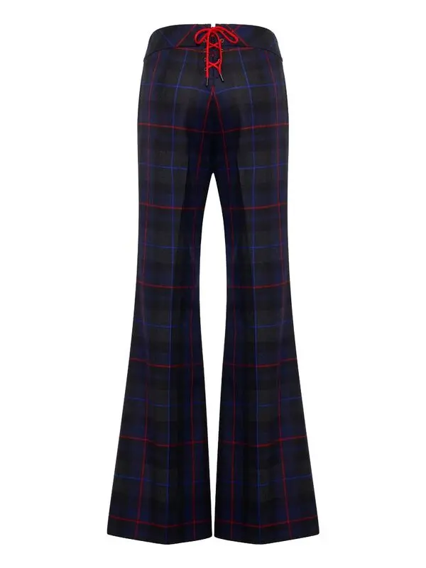 MAISON COMMON Tartan Wool Bootcut Trousers - Blue