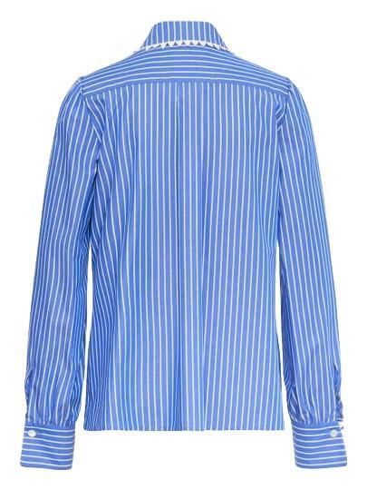 MAISON COMMON Striped Cotton Blouse With Macrame Trim And Bow Detail - Blue/white