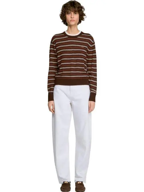 Sandro Striped Wool Sweater With Contrast Neckline - Brown