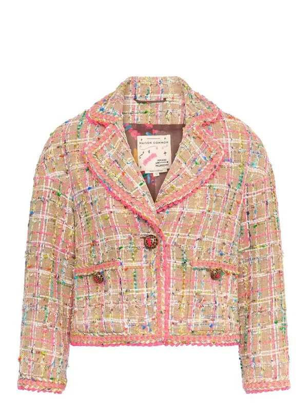 MAISON COMMON Plaid Tweed Jacket With Neon Trimming - Sand/multicolour