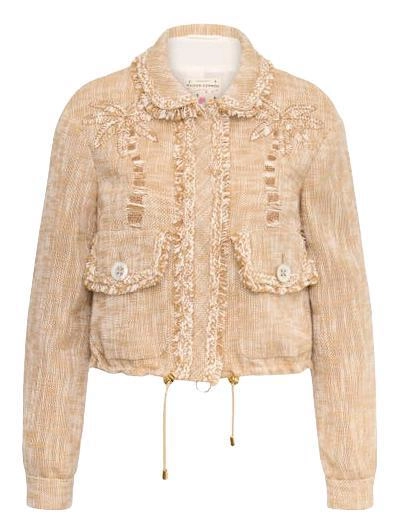 MAISON COMMON Embroidered Bomber Jacket With Fringes - Sand