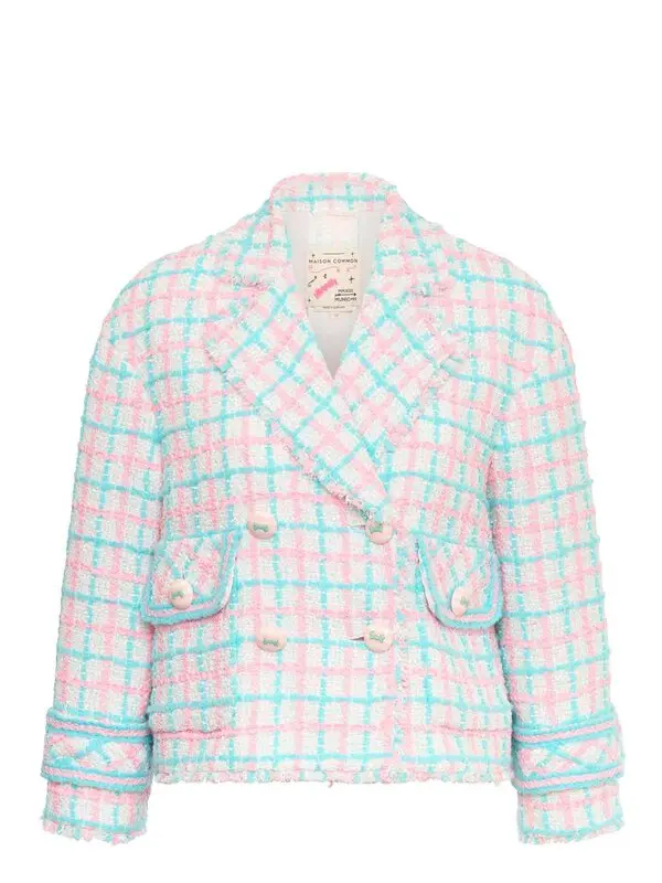 MAISON COMMON A-line Plaid Tweed Jacket With Sequins - White/pastel