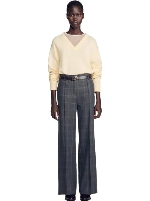 Sandro Checked Straight-leg Trousers - Grey