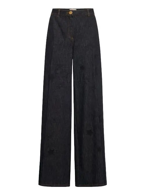 MAISON COMMON Wide Leg Embroidered Jeans - Black