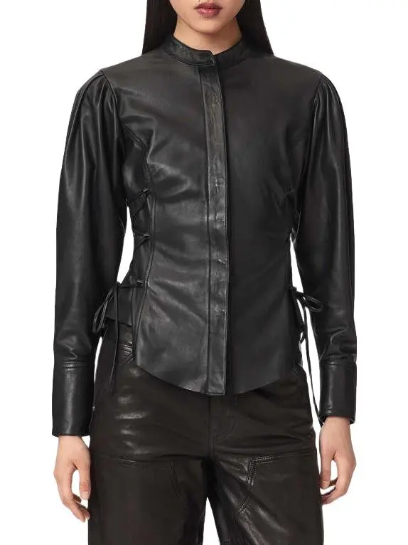 ALLSAINTS Evanna Leather Shirt - Black