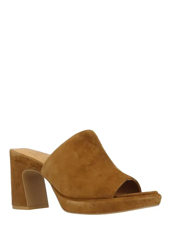 L'AMOUR DES PIEDS Leather Peep Toe Mule With Block Heel And Platform - Coffee