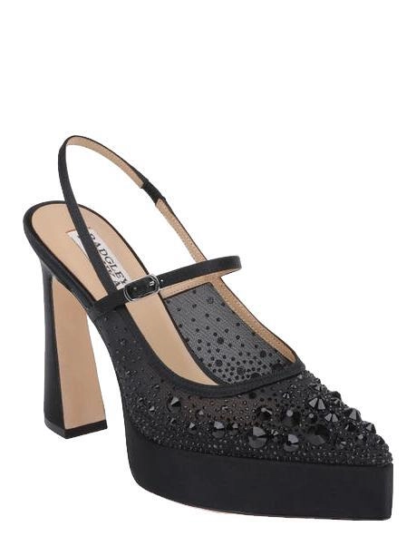 Badgley Mischka Rhylee Embellished Slingback Platform Pumps - Blacksatin
