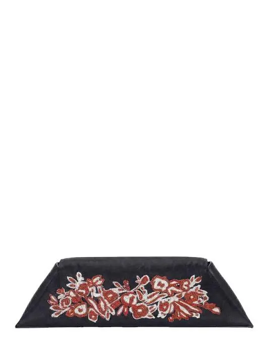 BEHNO Diana Striped Leather Clutch - Black/red