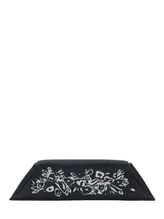 BEHNO Diana Striped Leather Clutch - Black/silver