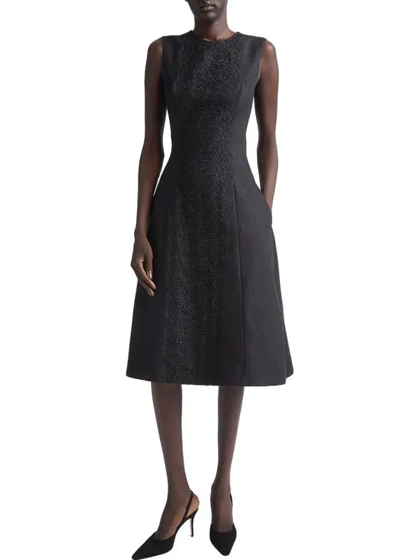 Carolina Herrera Sleeveless Guipure Lace Detail Denim Dress - Black