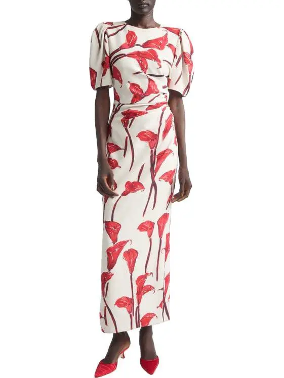 Carolina Herrera Floral Silk Puff Sleeve Gown - Ceramic Multi