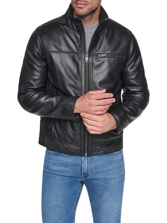 Andrew Marc Stand Collar Leather Jacket - Black