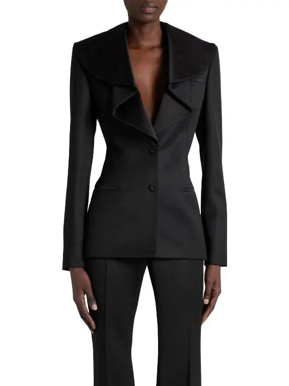 Alexander McQueen Ruffle Neck Wool Jacket - Black