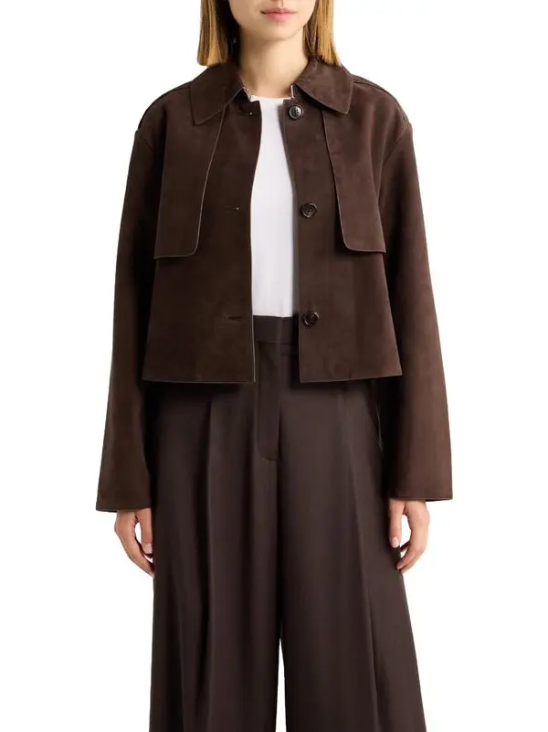 Theory Reece Cropped Leather Trench Jacket - Cacao - Daj
