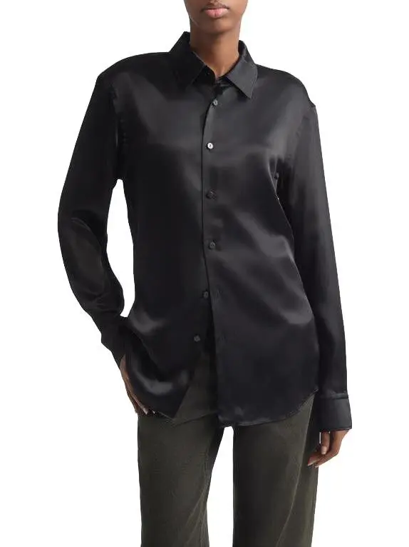 Eckhaus Latta Molten Satin Button-down Shirt - Tar