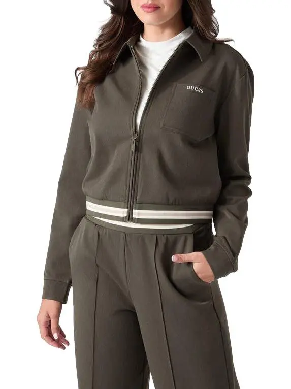 Guess Goliarda Full Zip Jacket With Striped Hem - Medium Brown