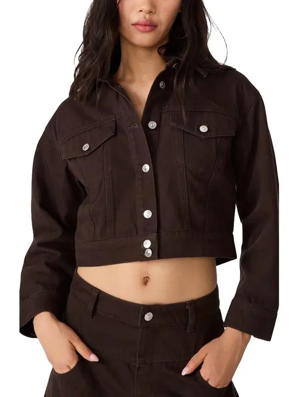 Steve Madden Dove Cropped Denim Jacket - Espresso