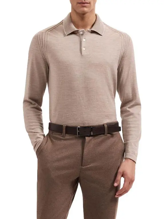 Bugatchi Merino Wool Polo Sweater - Cobblestone