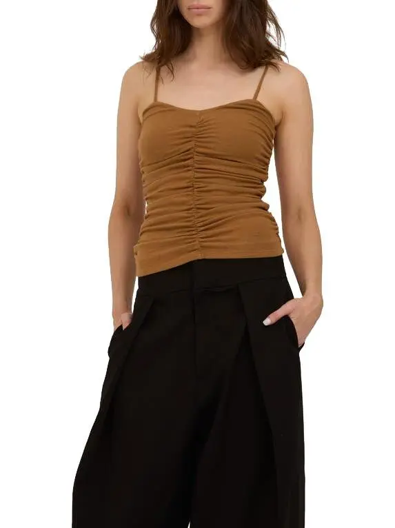 PROJECT SOCIAL T Ruched Jersey Camisole With Sweetheart Neck - Camel