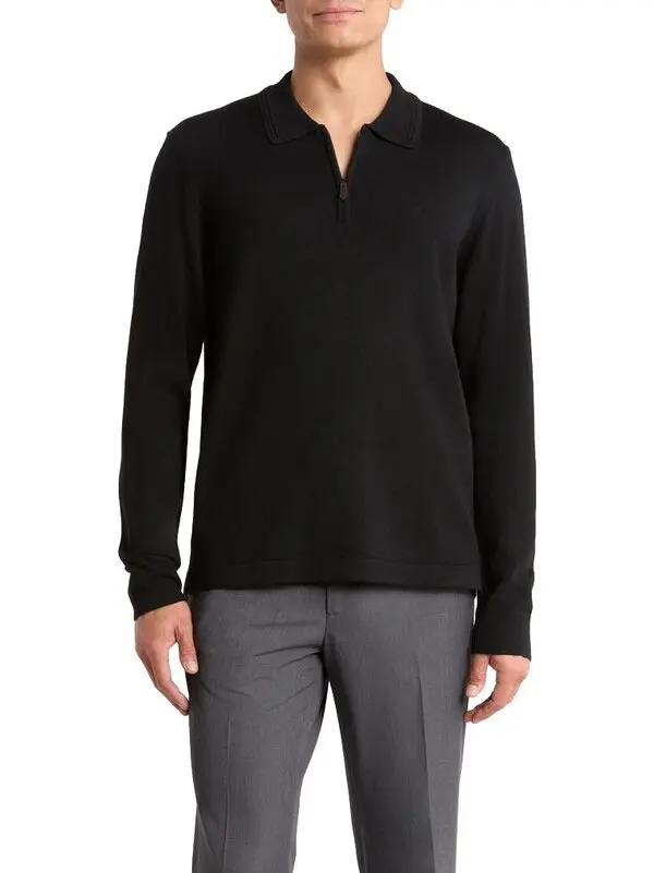 JACK VICTOR Merino Wool Quarter Zip Sweater - Black