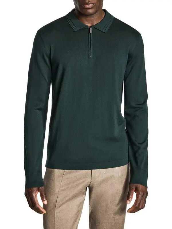 JACK VICTOR Merino Wool Quarter Zip Sweater - Hunter