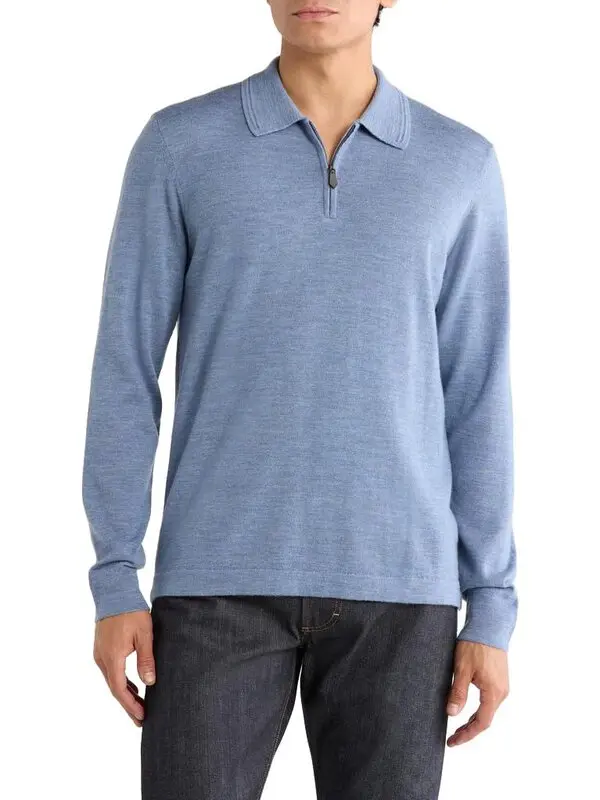 JACK VICTOR Merino Wool Quarter Zip Sweater - Light Blue