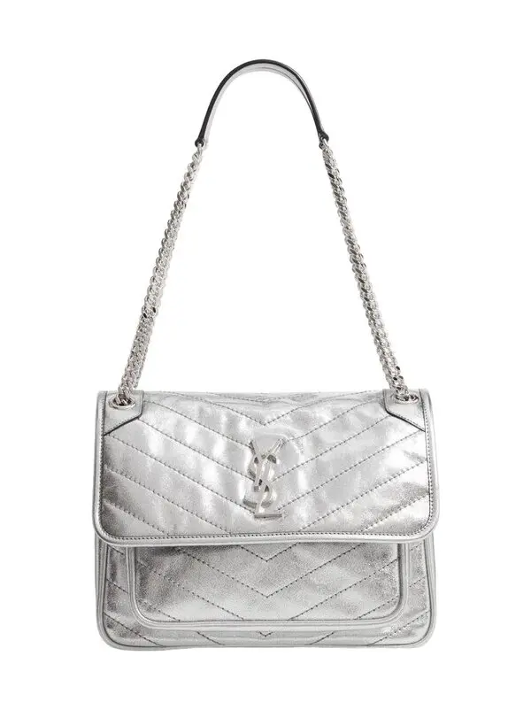 Saint Laurent Medium Niki Leather Shoulder Bag - Silver