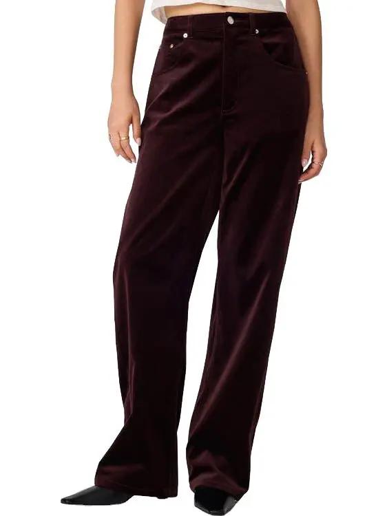 Steve Madden Sydnee Stretch Velvet Wide Leg Pants - Deep Fig