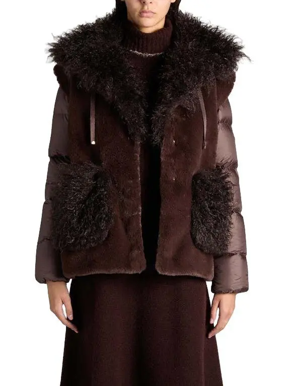 Moncler Immersif Faux Fur Trim Jacket - Brown