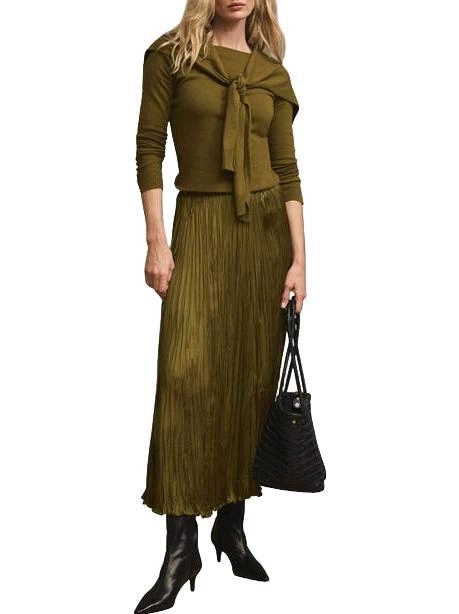 Mint Velvet Crinkle Maxi Skirt - Green
