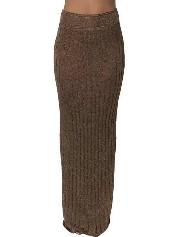 JLUXLABEL Metallic Ribbed Knit Maxi Skirt - Bronze