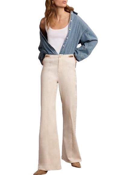Mint Velvet Full Length Flared Jeans With Disc Detailing - Cream