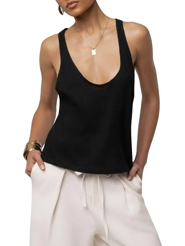 JLUXLABEL Classic Scoop Neck Tank With Wide Straps - Black