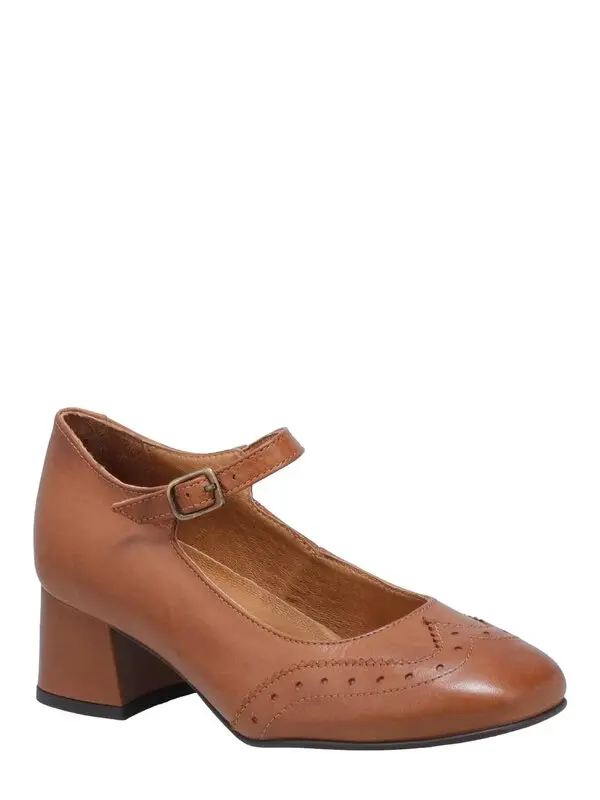 Miz Mooz Gwinn Mary Jane Pumps With Wingtip Detailing - Brandy