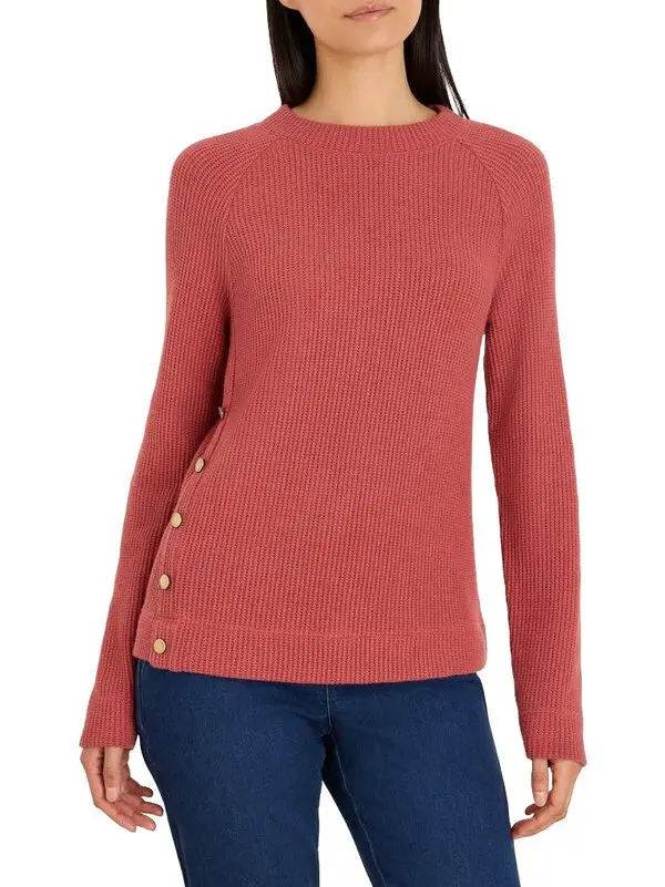 NIC+ZOE Side Button Waffle Knit Sweater - Spice