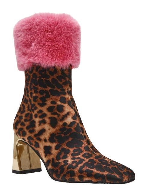Betsey Johnson Faux Fur Cuff Leopard Print Ankle Boots - Leopard Multi