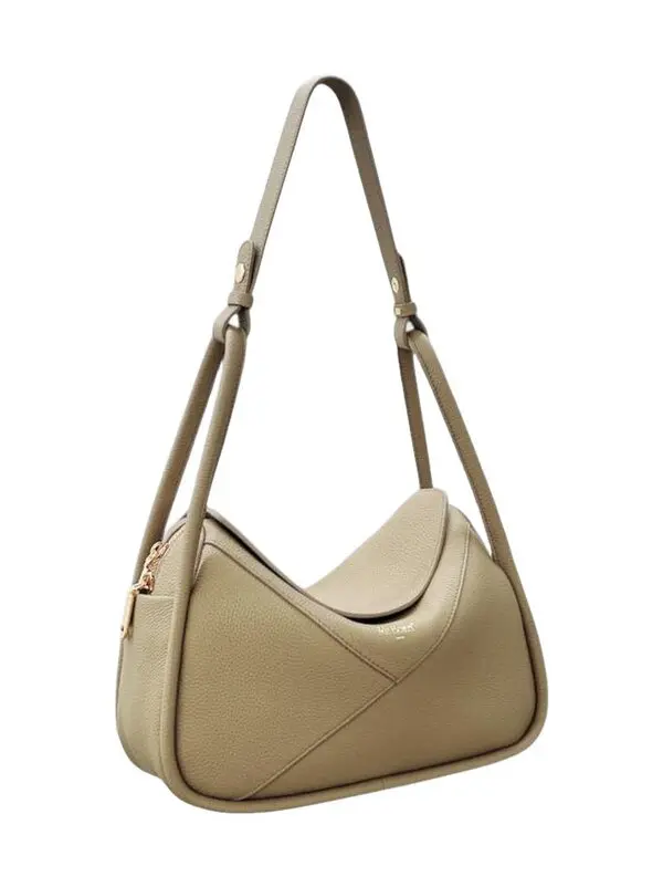 MI BOLSA LONDON Carnaby Genuine Pebble Leather Shoulder Bag - Apricot