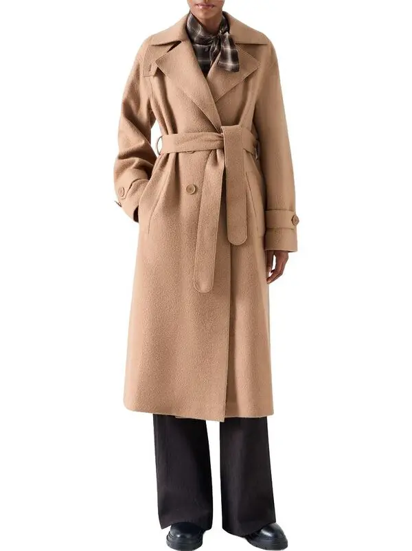 Akris Belted Wool Blend Coat - Camel