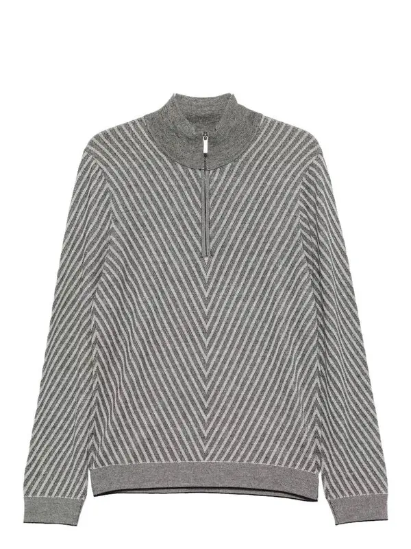 Emporio Armani Chevron Knit Half-zip Pullover - Grey
